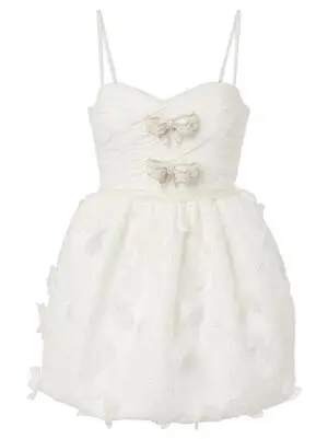 SELF-PORTRAIT Bridal Pleated Organza And Lace Mini Dress - White