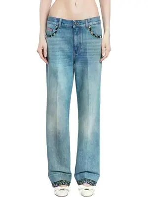 Valentino Garavani Floral-trim Jeans - Blue