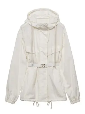 Prada Cotton-blend Hooded Belted Jacket - Neutral
