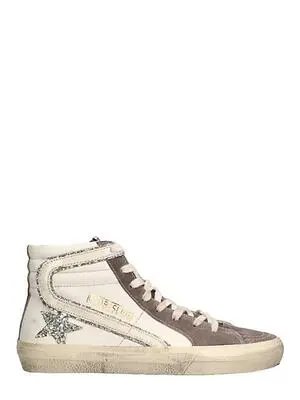 GOLDEN GOOSE Slide 82818 Logo-embossed Leather High-top Trainers - White/comb