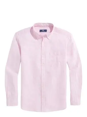 Vineyard Vines Surfside Regular Fit Button Down Linen Shirt - Flamingo