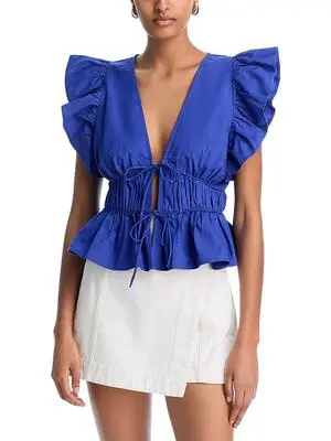 Aqua Ruffle Poplin Top - Cobalt