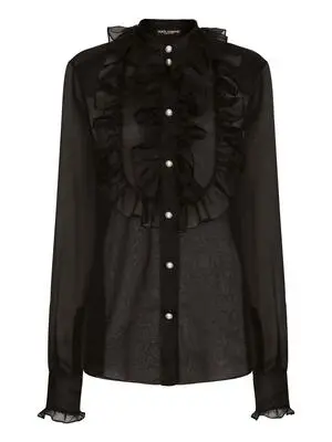 Dolce & Gabbana Silk Organza Ruffle Shirt - Black
