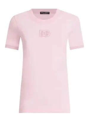 Dolce & Gabbana Jersey T-shirt With Raised Dg Logo Embroidery - Pink