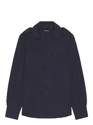 TOM FORD Fluid Poplin Western Shirt - Navy