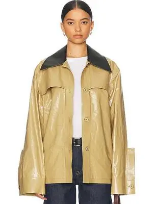 JIL SANDER Coated Linen Sport Jacket With Leather Collar - Cereal