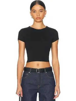 Enza Costa Supima Baby Rib Cropped Tee - Black