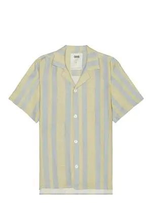 Oas Mist Strata Cuban Linen Shirt In Blue,yellow - Multi