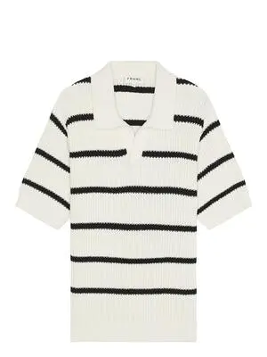 FRAME Striped Polo Sweater In Cream - Black Stripe