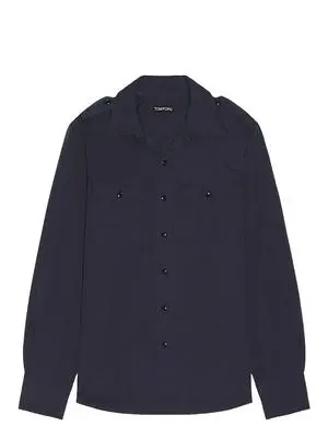 TOM FORD Tom Ford Fluid Poplin Western Shirt In Blue Navy