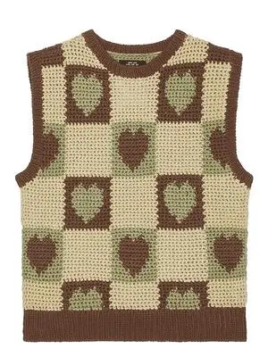 RICE NINE TEN Crochet Knit Heart Vest - Brown