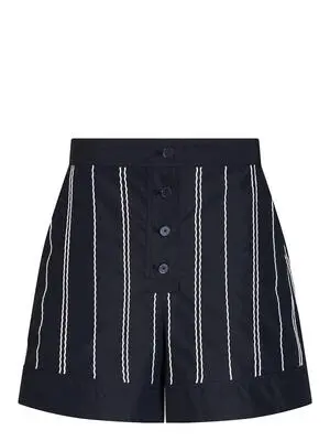 3.1 Phillip Lim Striped Embroidered Cotton-Blend Shorts Midnight Blue