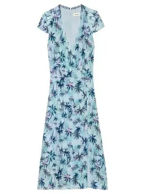 Zadig&Voltaire Palm Tree-print Wrap Dress - Blue