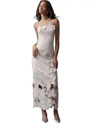 LEO LIN Rayne Strapless Appliqué Midi Dress - Ivory