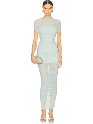 SEROYA Off Shoulder Mesh Midi Dress - Frosted Sea
