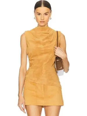 AEXAE Leather Suede Ruched Top - Suede Tan