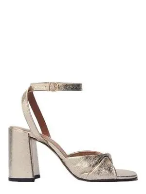 Maje Metallic Crackle Leather Heeled Sandals - Gold