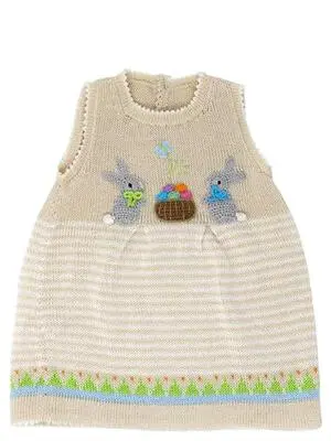 MELANGE COLLECTION Knit Easter Dress With Appliqués - Ivory