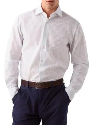 Robert Talbott Reynolds Dobby Stripe Contemporary Fit Shirt Pale Gray