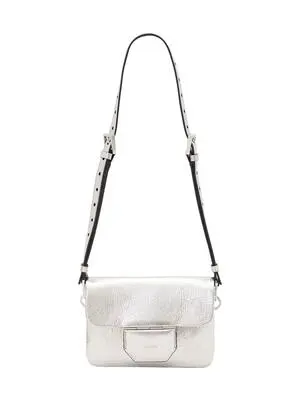 ALLSAINTS Jupiter Metallic Leather Crossbody Bag - Silver Crinkle