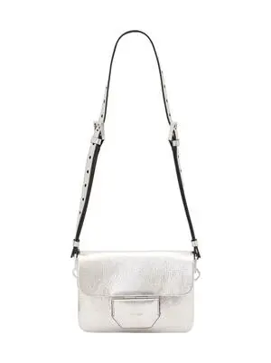 ALLSAINTS Jupiter Metallic Leather Crossbody Bag - Silver Crinkle