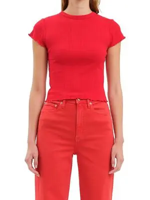 DAZE DAZE Lily Cotton Pointelle T-Shirt Cherry
