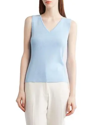 TAHARI ASL Ribbed Sweater Tank - Ice Blue