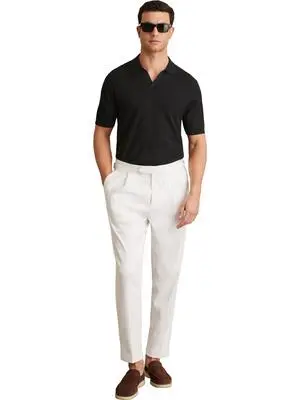 REISS Tyne Open-collar Knit Polo Shirt - Black
