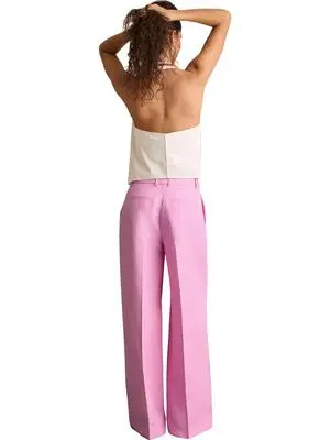 REISS Raine Wide-leg Linen Blend Trousers - Pink