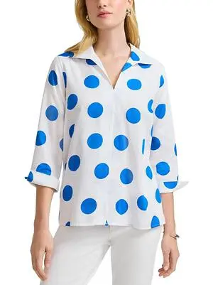 Foxcroft Agnes 3/4 Sleeved Dot Shirt - White/blue