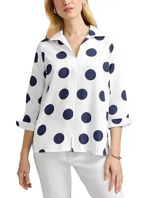 Foxcroft Agnes 3/4 Sleeved Dot Shirt White/navy