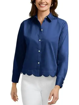 Foxcroft Scarlett Long Sleeved Matte Sateen Shirt - Navy