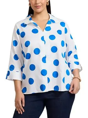 Foxcroft Agnes 3/4 Sleeved Dot Shirt - White/blue
