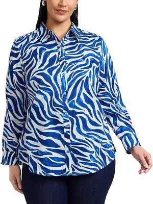Foxcroft Zoey Long Sleeve Zebra Shirt - Blue/white
