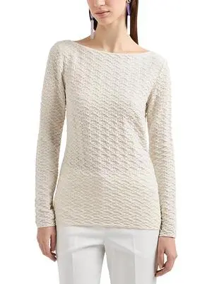 Emporio Armani Long Sleeve Textured Top - Warm White