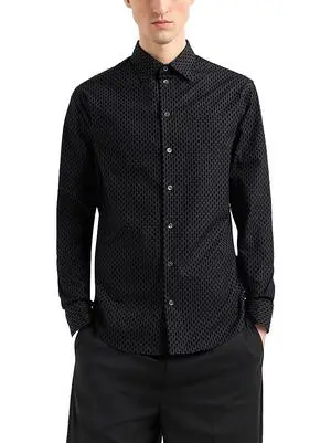 Emporio Armani Flocked Cotton Button Up Shirt - Black