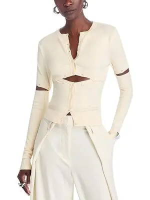 Rokh Multi Button Crewneck Cardigan Sweater - Cream