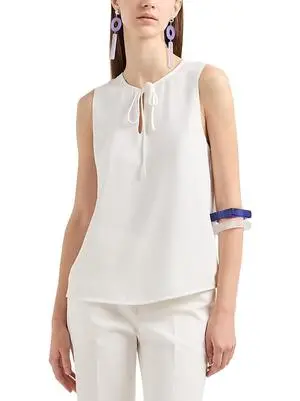 Emporio Armani Tie Neck Sleeveless Blouse - Off White