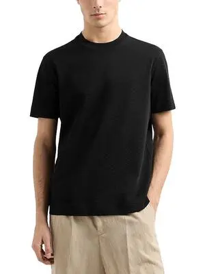 Emporio Armani Textured Cotton Allover Jacquard Tee - Black