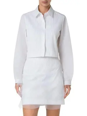 Akris Pleat Front Cotton Voile Crop Shirt - Pure White
