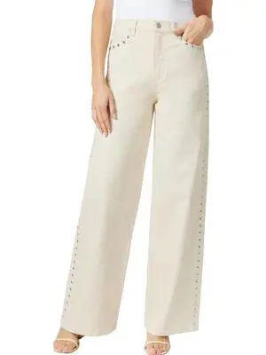Habitual Studded High-rise Wide Leg Jeans - Ecru