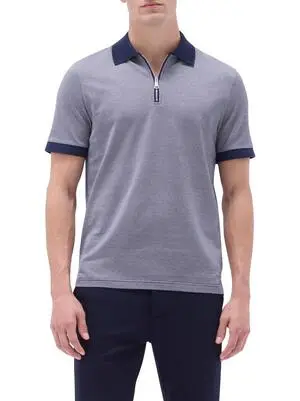 Bugatchi Contrast Trim Zip Polo Navy
