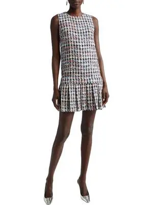 St. John Houndstooth Tweed Shift Mini Dress - Americana Multi