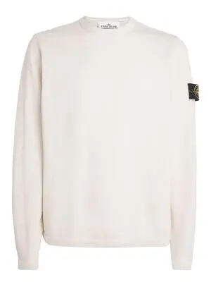 Stone Island Cotton Compass Crewneck Sweater Ivory
