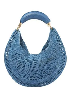 Chloé Chloé Summer Banana Hobo Bag In Raffia Blue