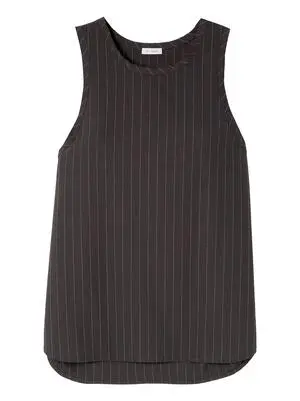 ST. AGNI Distressed Pinstriped Wool-blend Tank - Brown