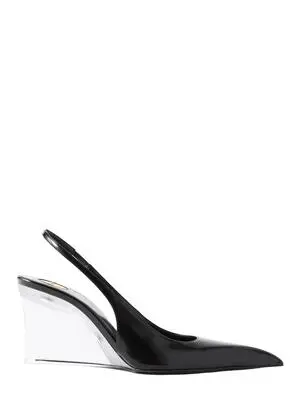 Saint Laurent Miller Patent-leather Slingback Wedge Pumps - Black