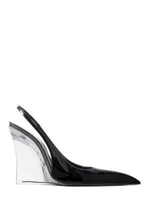 Saint Laurent Miller Patent-leather Slingback Wedge Pumps - Black