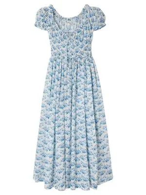 DÔEN Ashlynn Shirred Midi Dress - Blue