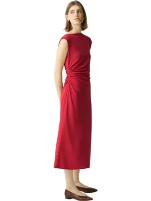 Theory Draped Boatneck Sheath Dress - Cherry